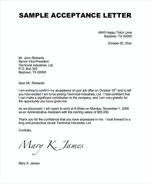 43 Job Acceptance Letter How To Impress Your Employer At Your First Contact Mous Syusa
