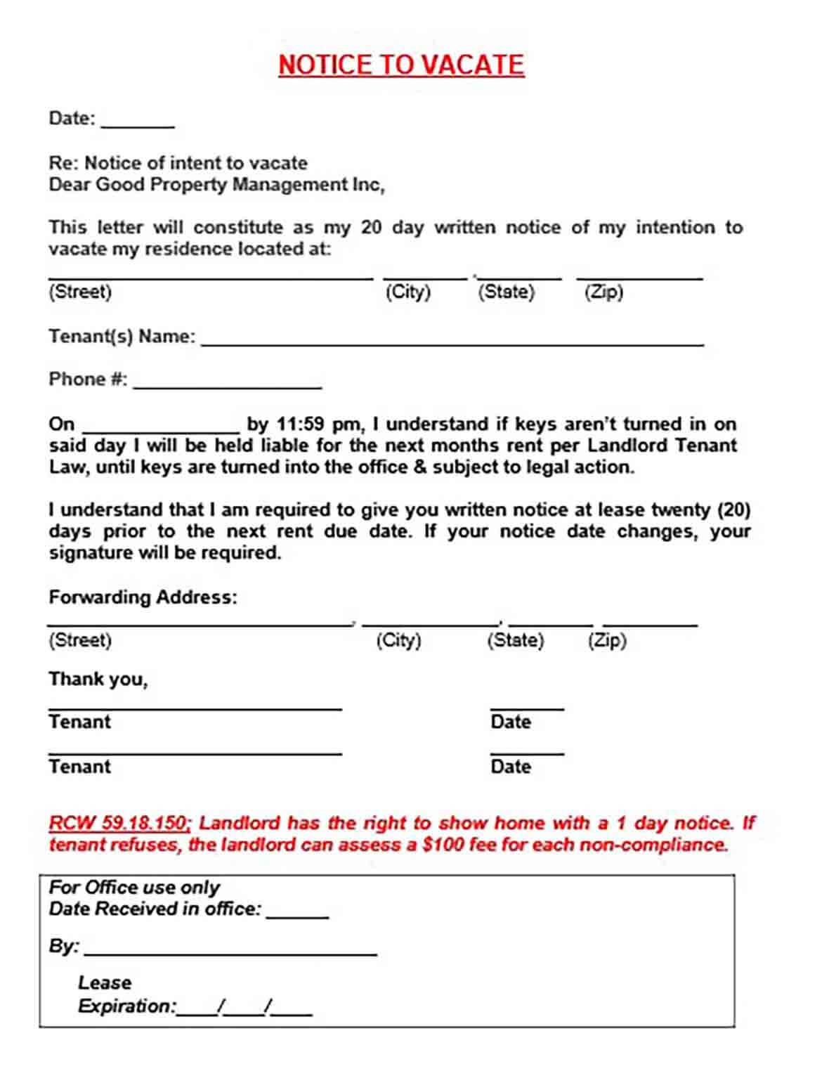 26 Notice To Vacate Letter For PDF Doc And Word Mous Syusa