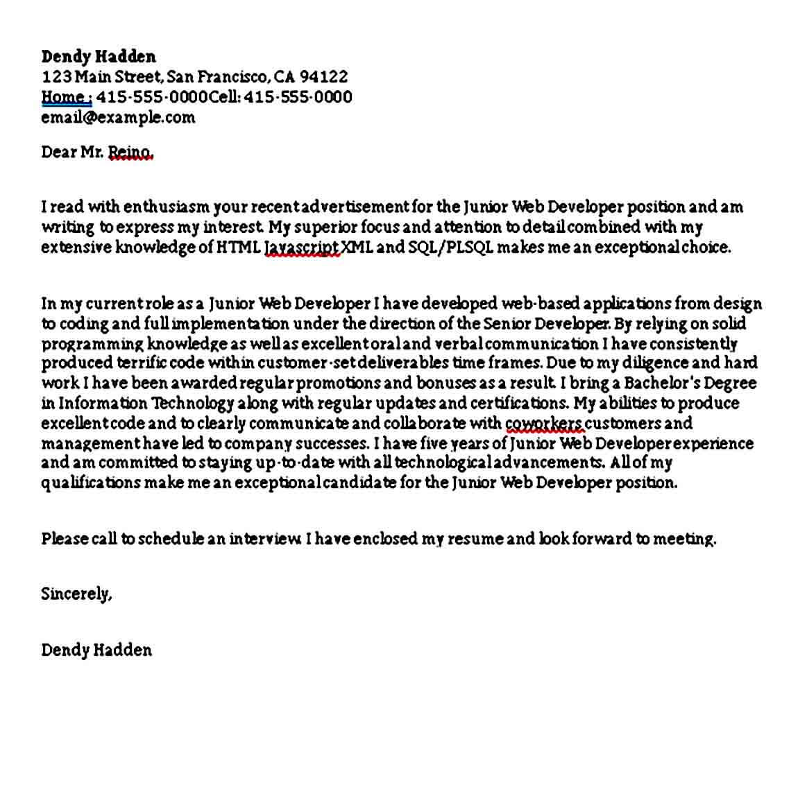 Sample Web Developer Cover Letter Mous Syusa