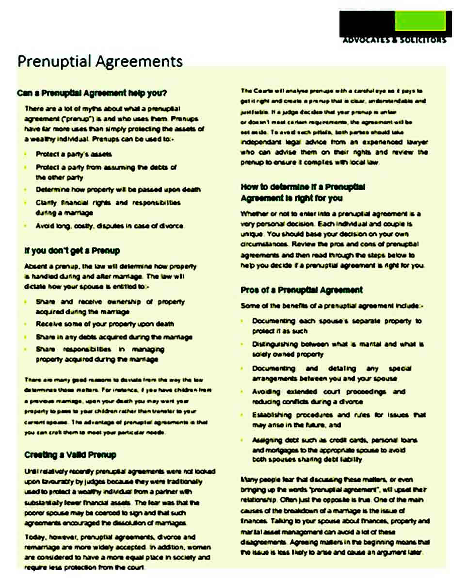 Printable Prenuptial Agreement Template Mous Syusa