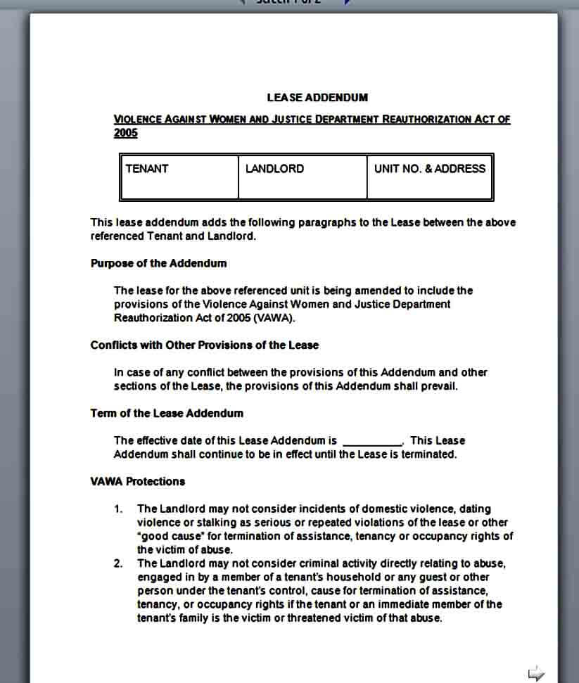 Sample Lease Addendum Form Mous Syusa