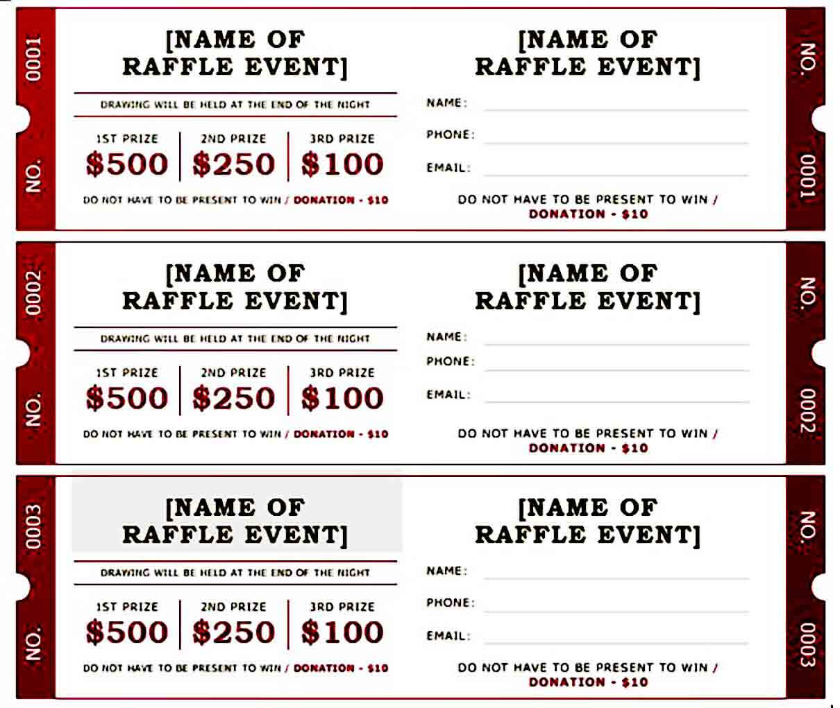 Downloadable Free Printable Raffle Tickets