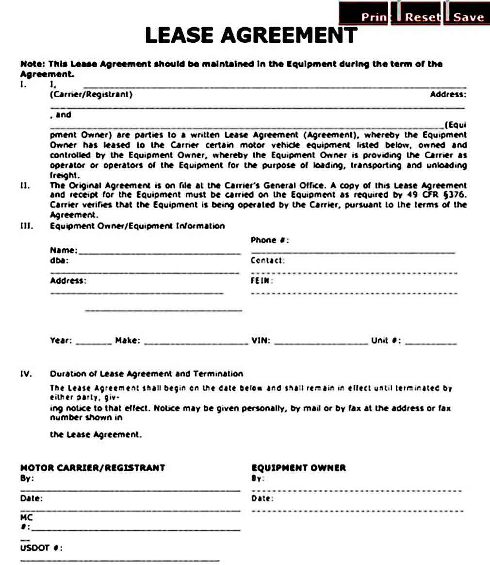 Owner Operator Lease Agreement Template Free