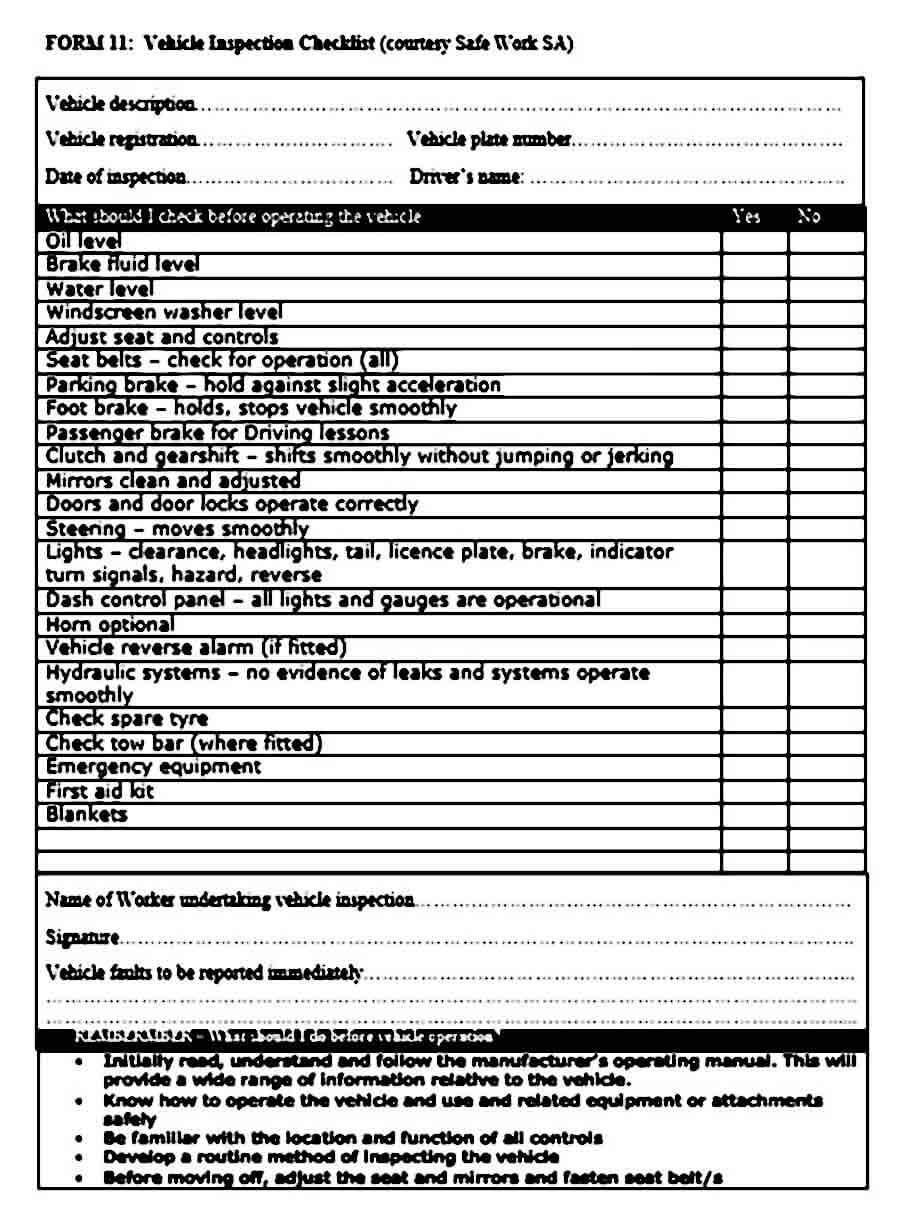 Vehicle Inspection Checklist Template Mous Syusa