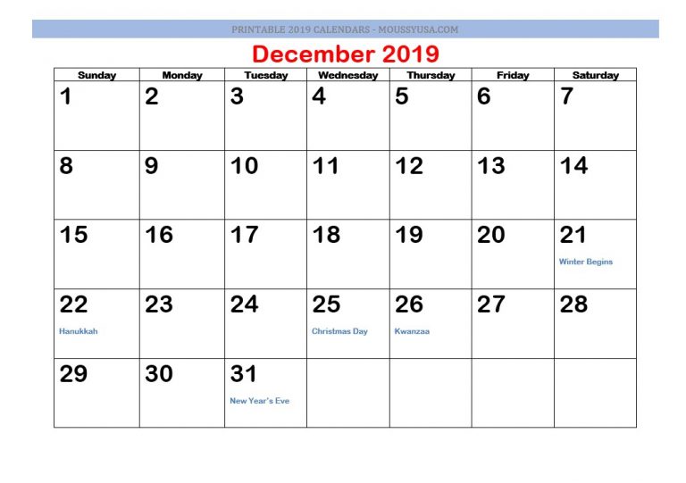 Printable Calendar 2019 | Mous Syusa