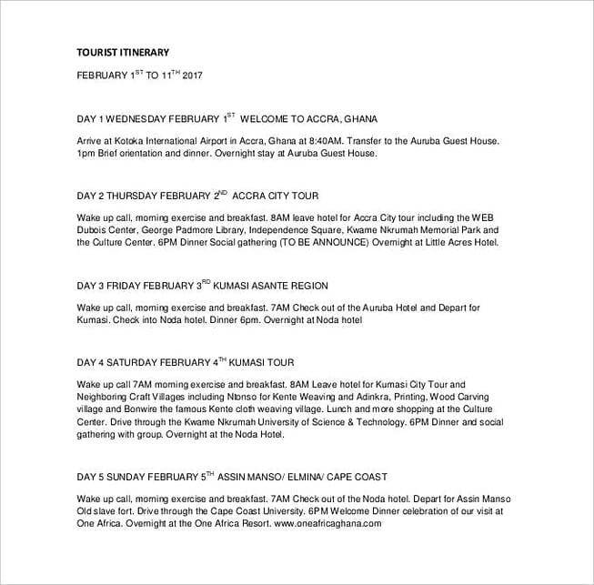50 Itinerary Template Sample Mous Syusa