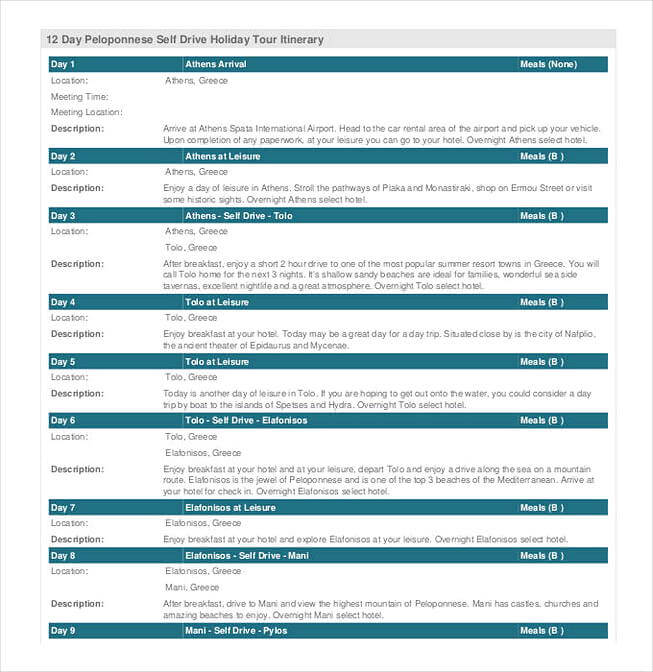 50 Itinerary Template Sample Mous Syusa
