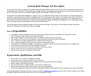 Assistant Bank Manager Job Description | Mous Syusa