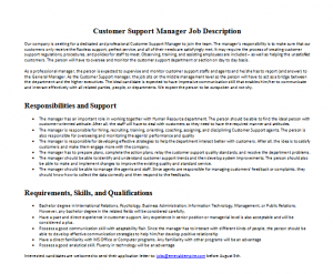 Customer Support Manager Job Description | Mous Syusa