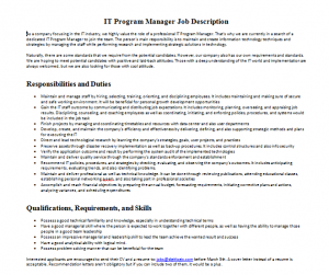 IT Program Manager Job Description | Mous Syusa
