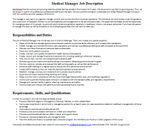 Medical Manager Job Description | Mous Syusa