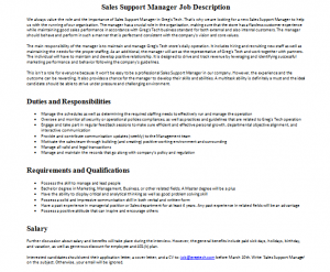 Sales Support Manager Job Description | Mous Syusa