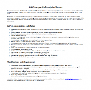 Shift Manager Job Description Resume | Mous Syusa