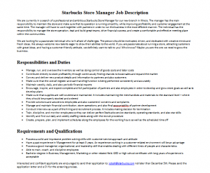 Starbucks Store Manager Job Description | Mous Syusa