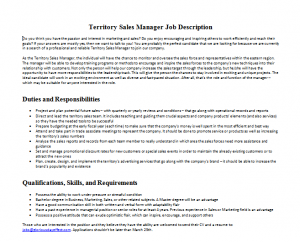 Territory Sales Manager Job Description | Mous Syusa
