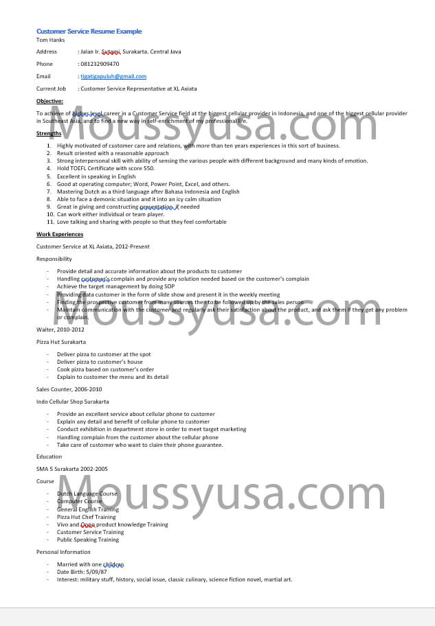 Customer Service Resume Sample And Job Description Mous Syusa