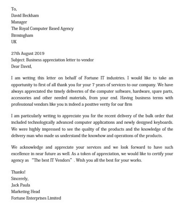 Appreciation Letter Doc Sample | Mous Syusa