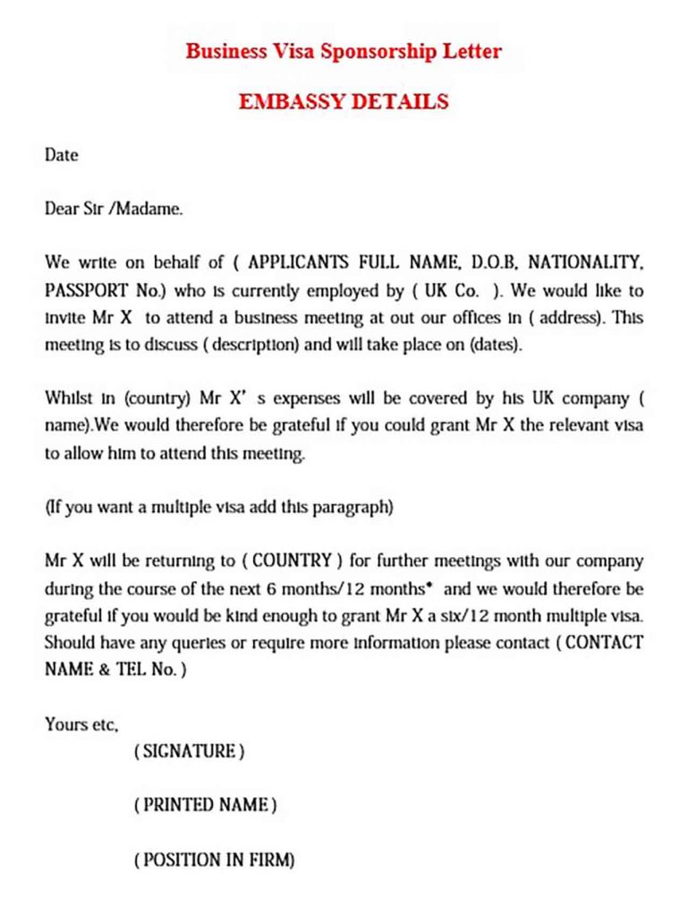 Visa Sponsorship Letter and tips to make the reader interested in ...