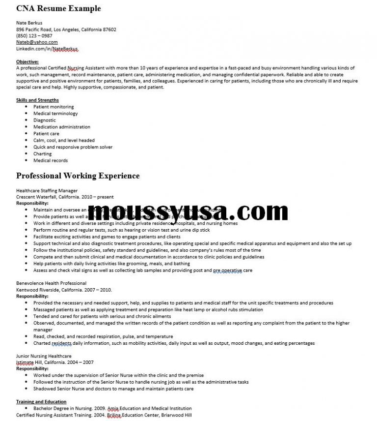 CNA Resume Example and Job Description | Mous Syusa