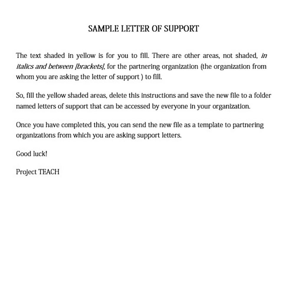 Letter of Support Sample and how to make the reader interested in ...