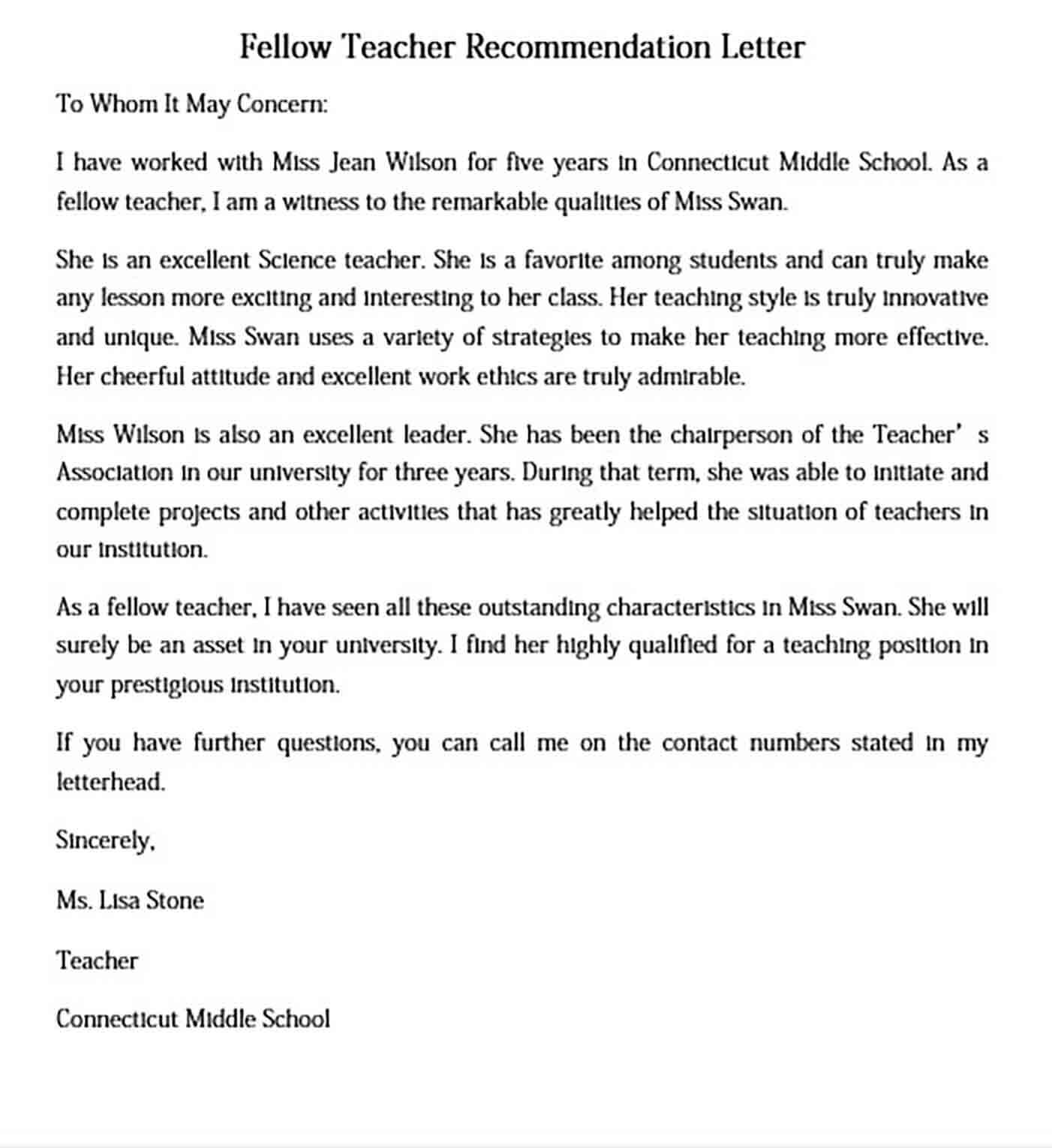 15 Letter Of Recommendation For A Teacher Free PDF Doc Words Mous 