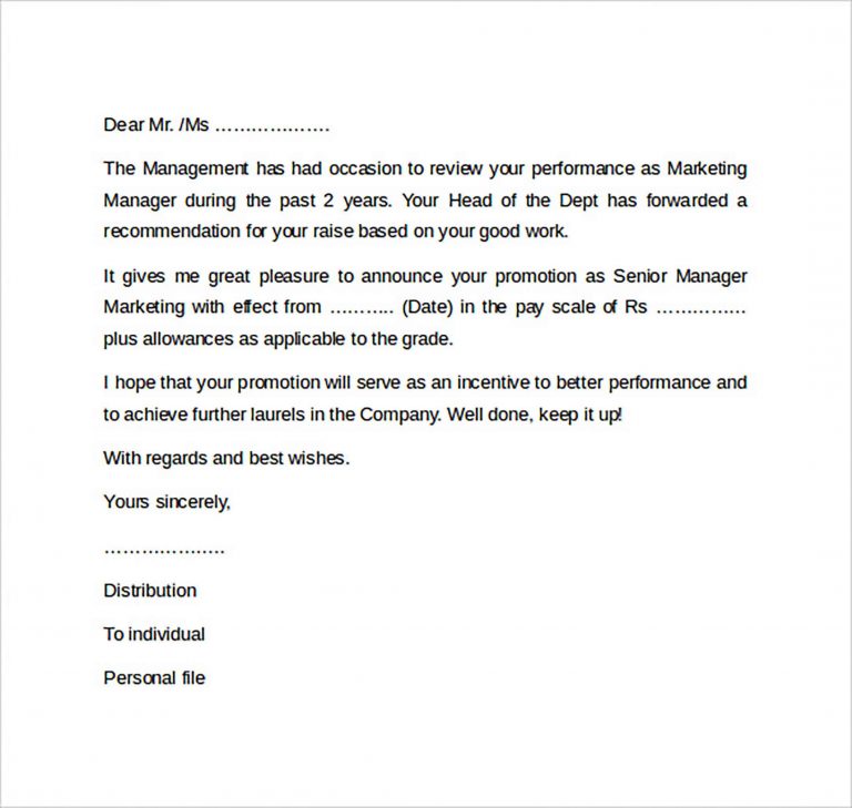 Promotion Letter Sample for PDF, Doc | Mous Syusa