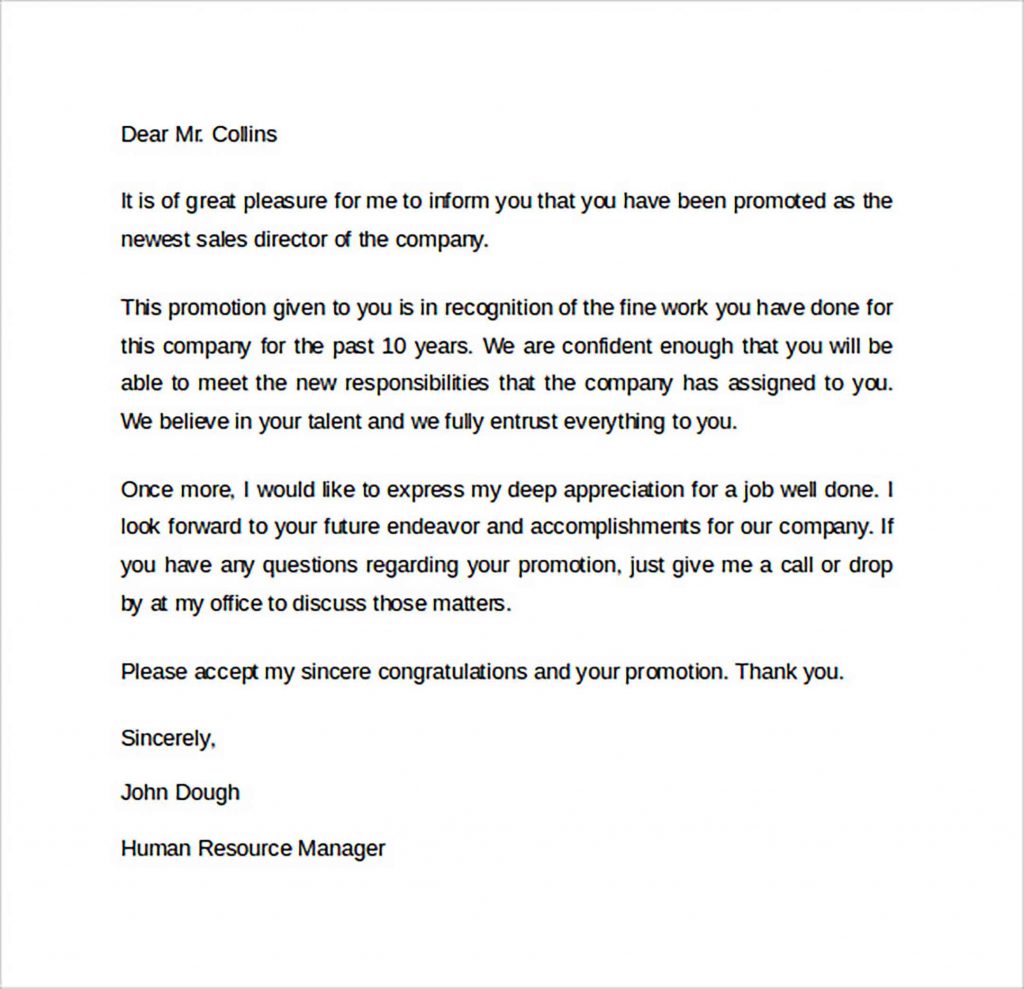 Promotion Letter Sample for PDF, Doc | Mous Syusa