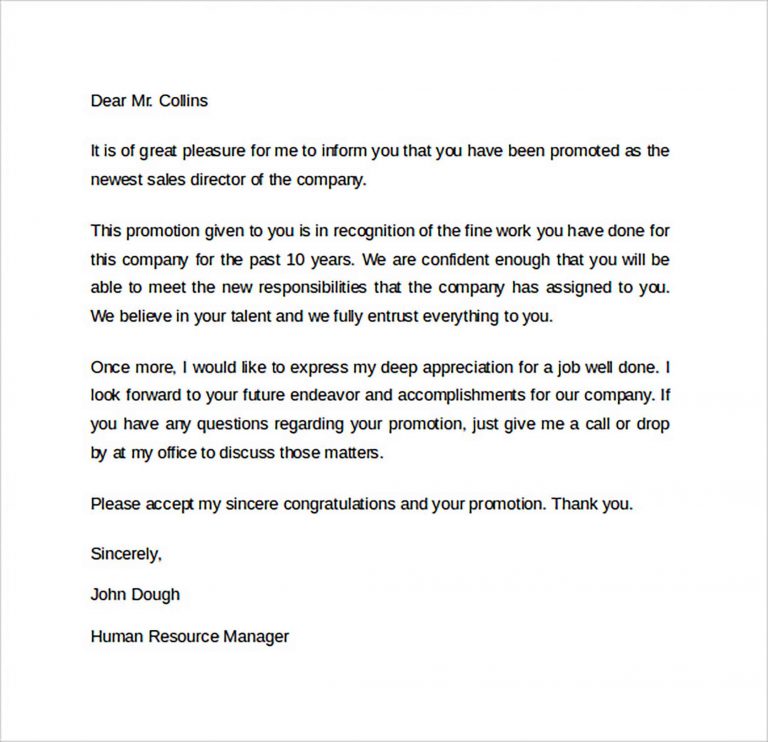 Promotion Letter Sample for PDF, Doc | Mous Syusa