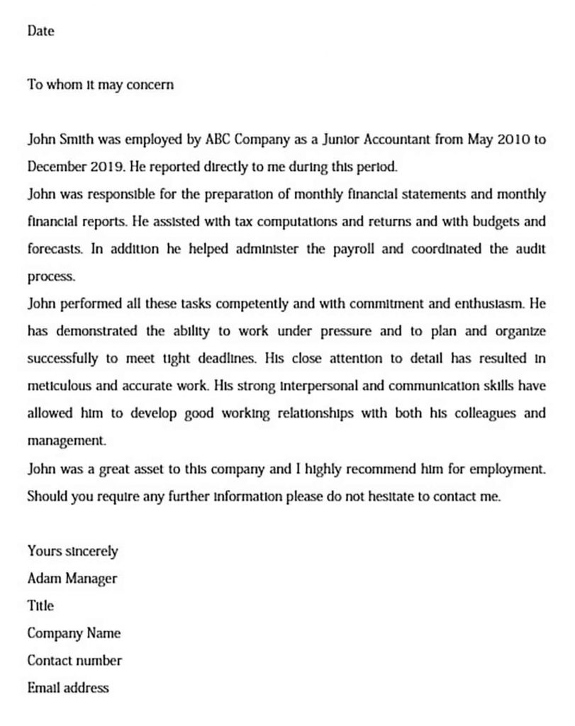 Recommendation Letter for Employment PDF | Mous Syusa