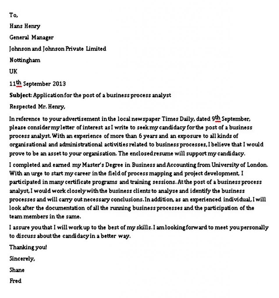 Sample Business Analyst Cover Letter | Mous Syusa