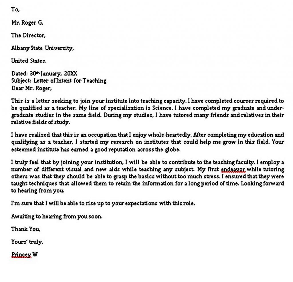 Letter Of Intent For A Job Examples For Your Needs Letter Template 