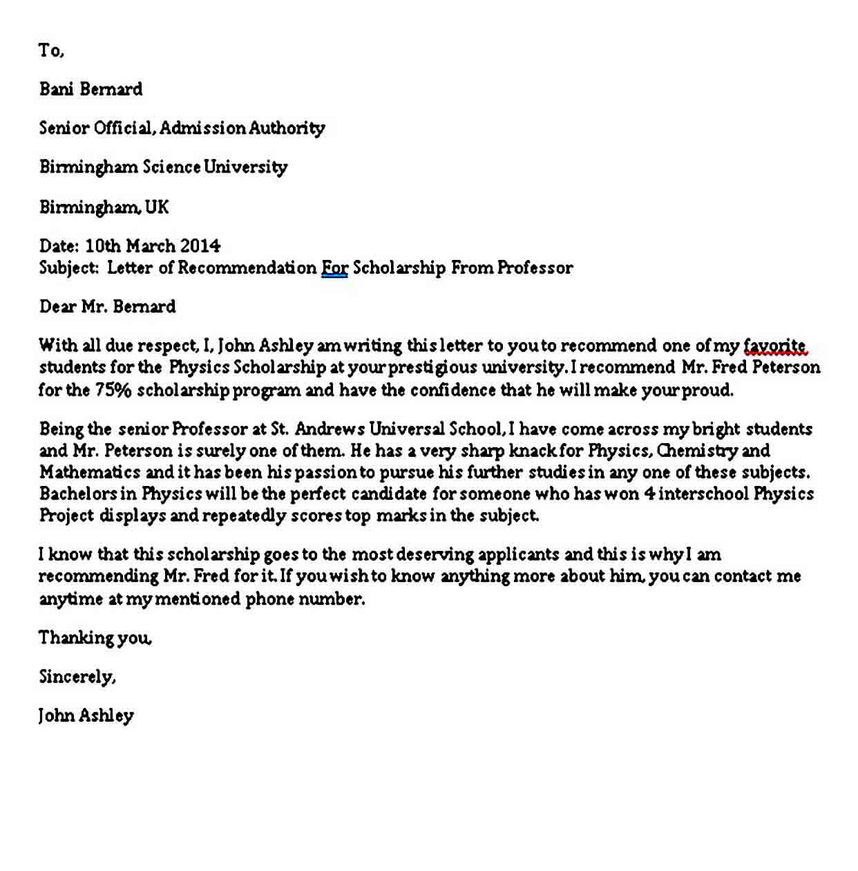 Character Reference Letter For A Scholarship