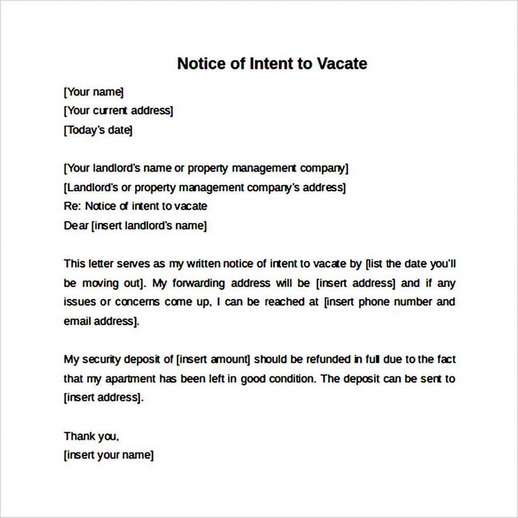 Sample Intent to Vacate Letter Template | Mous Syusa