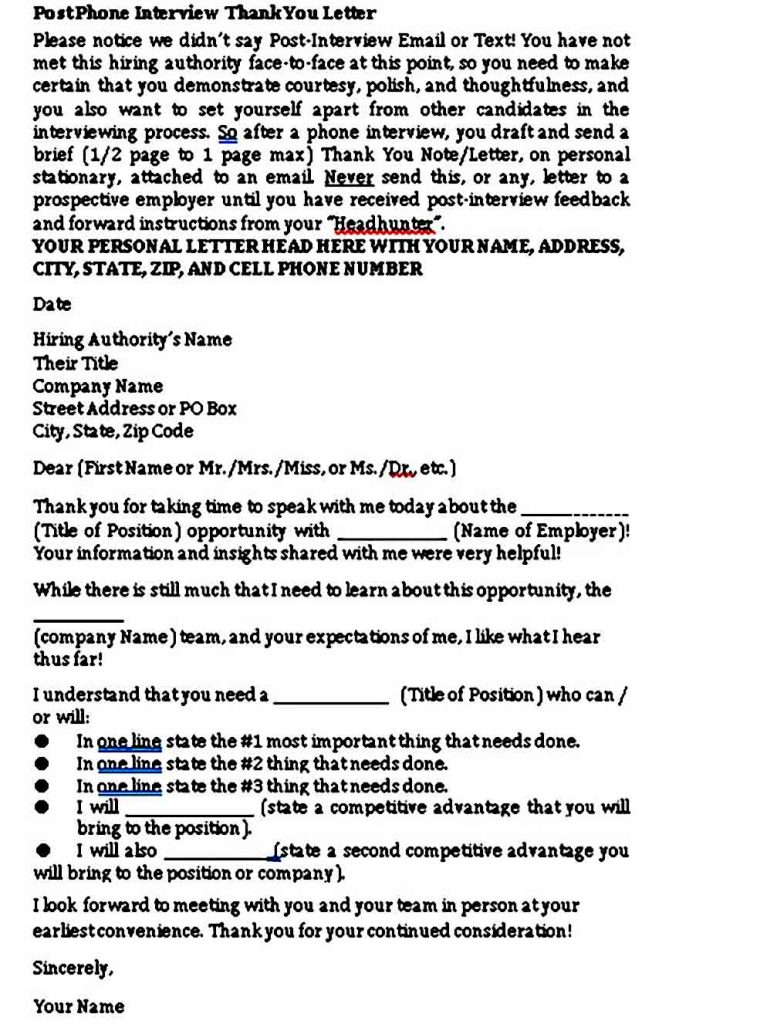 Sample Thank You Letter After Phone Interview | Mous Syusa