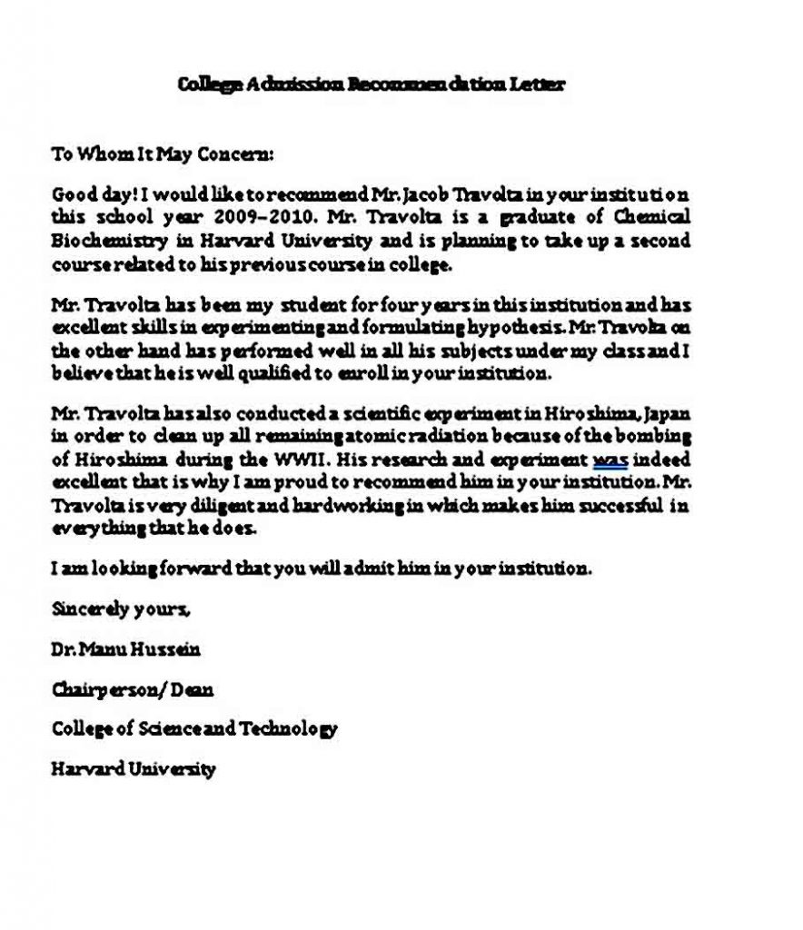 Sample College Recommendation Letter | Mous Syusa