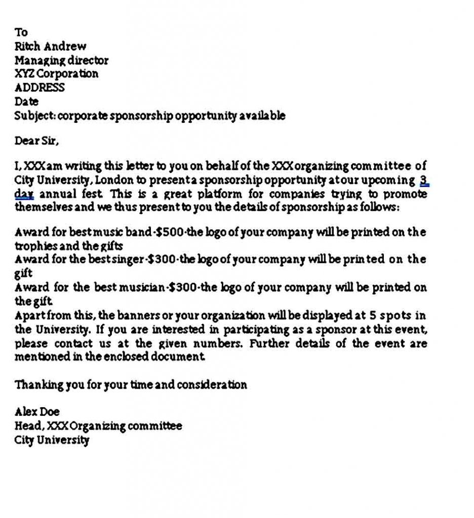 8+ Sponsorship Letter Sample PDF Word | Mous Syusa