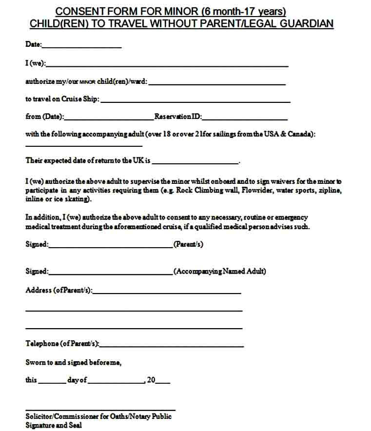 Sample Child Travel Consent Form Mous Syusa