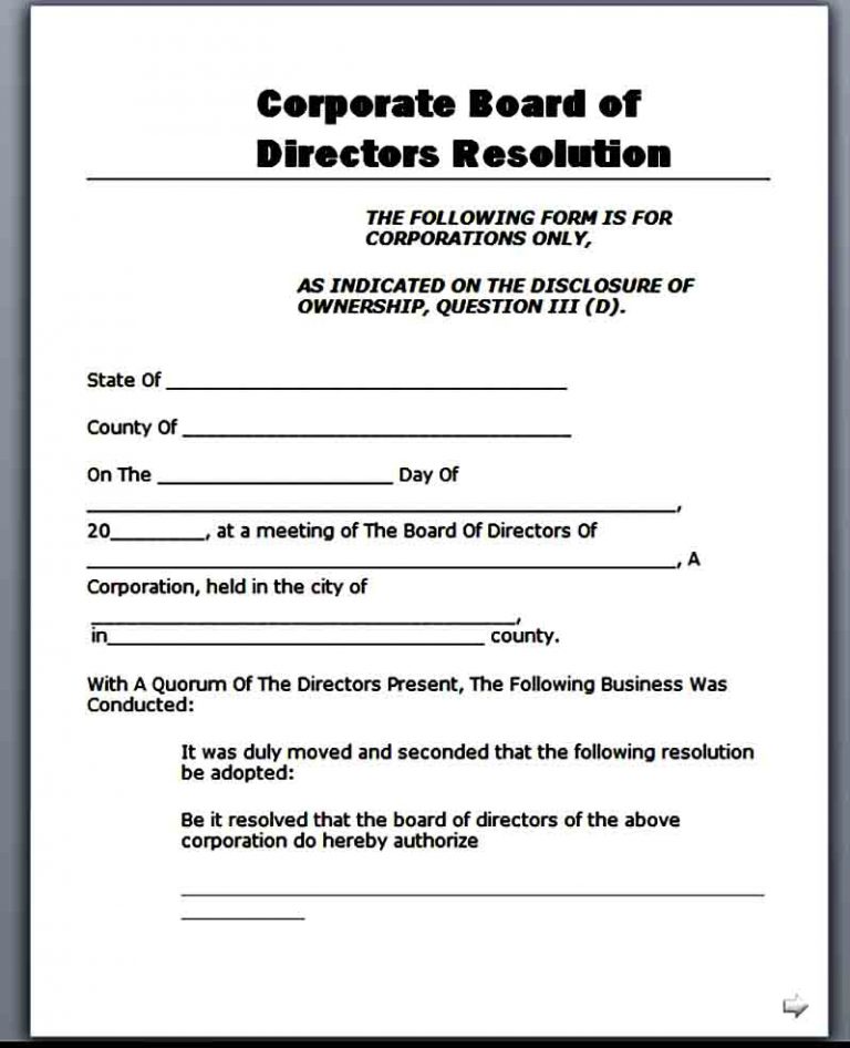 Corporate Resolution Form Sample | Mous Syusa