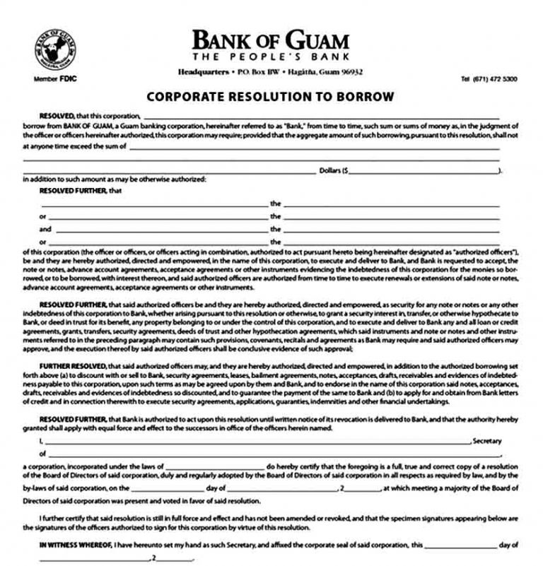 Corporate Resolution Form Template | Mous Syusa