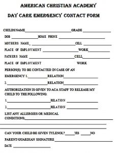 Sample Emergency Contact Forms | Mous Syusa