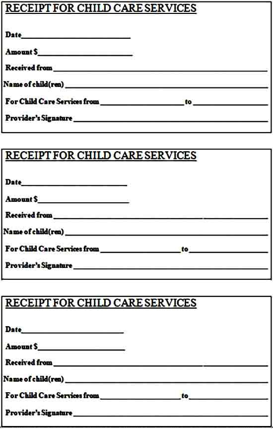 Receipt For Child Care Services Template