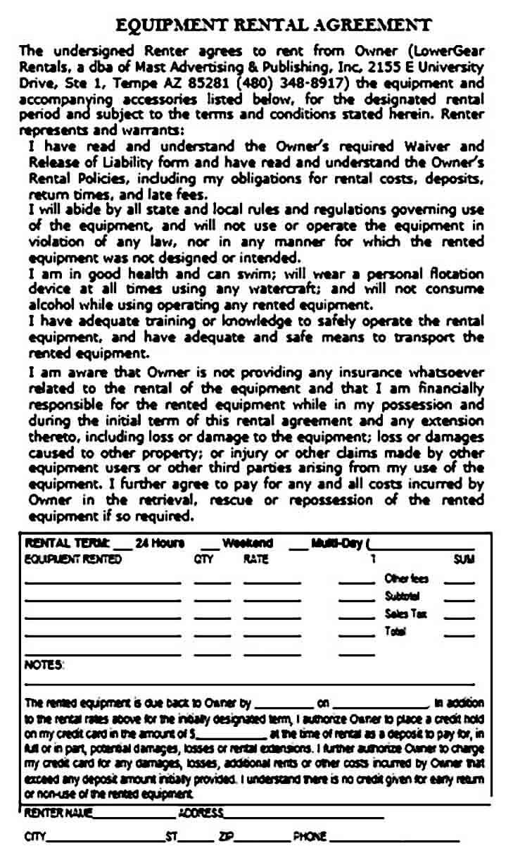  Equipment Rental Agreement Sample Mous Syusa