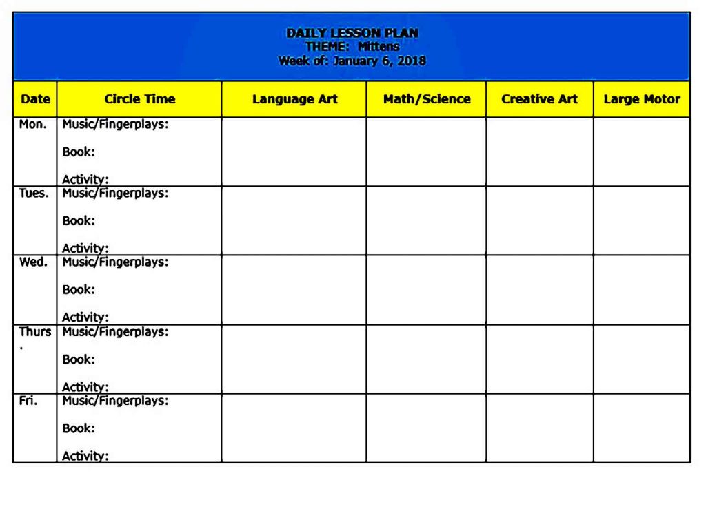 Sample Preschool Lesson Plan Template | Mous Syusa