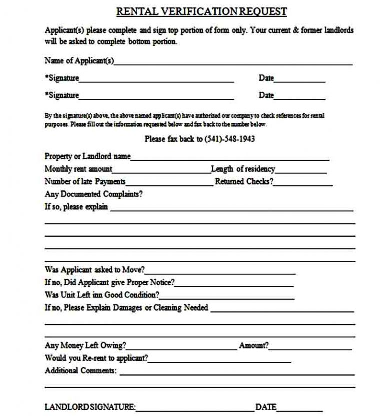 Rental Verification Form Template | Mous Syusa