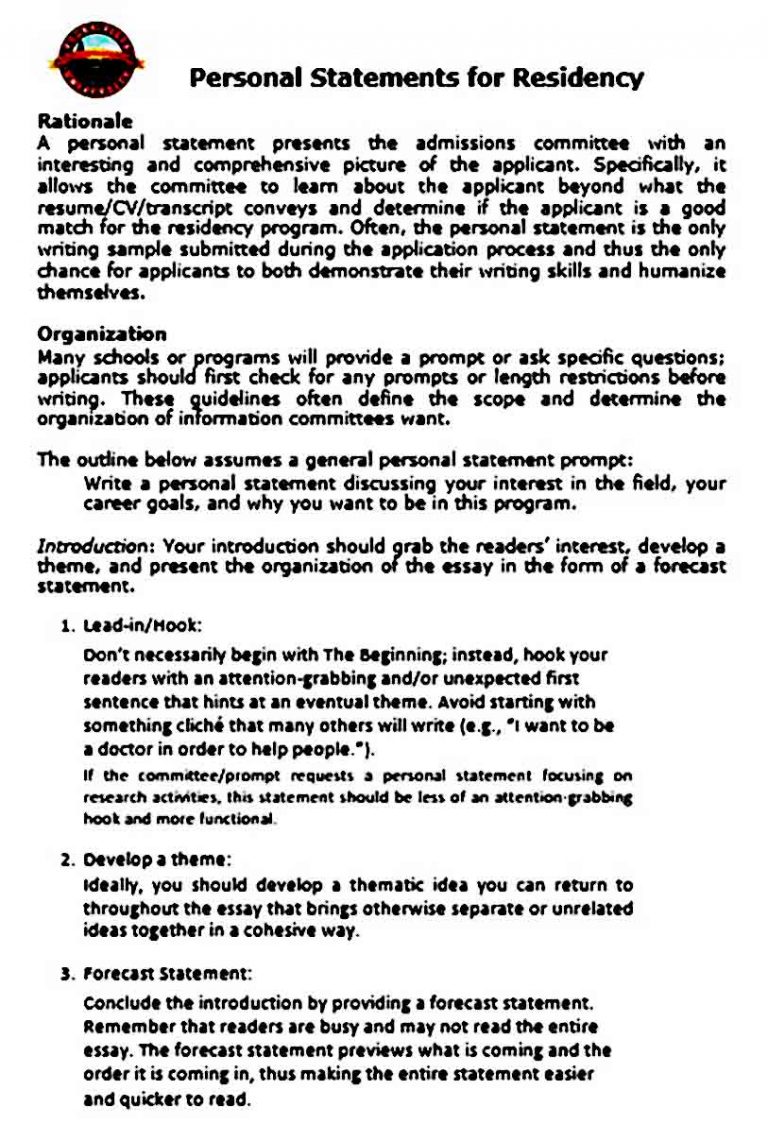 Sample Residency Personal Statement | Mous Syusa