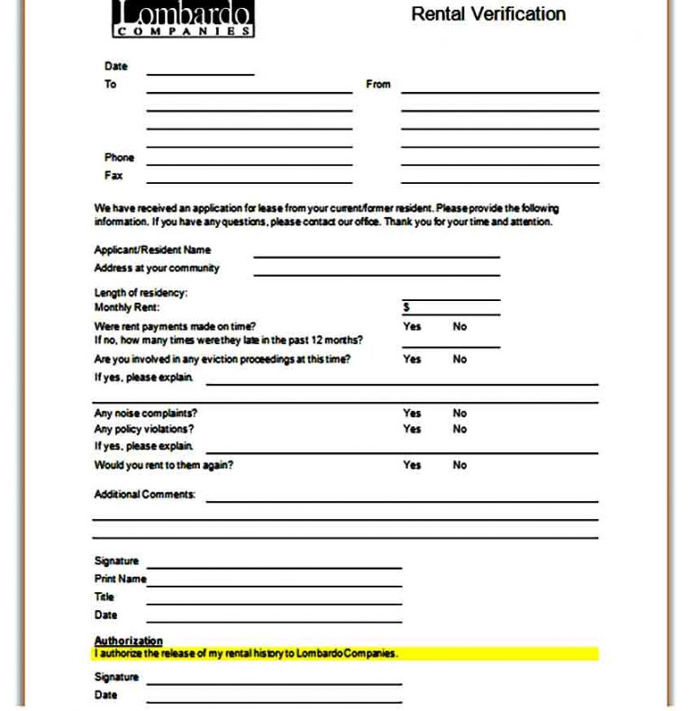 Rental Verification Form Template | Mous Syusa