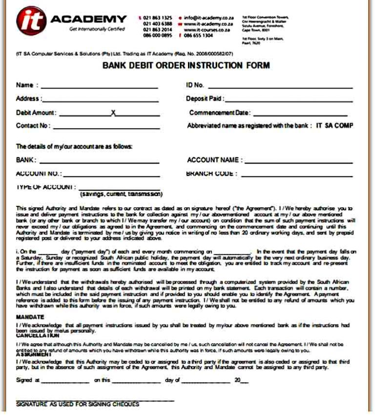 Sample Debit Order Form | Mous Syusa