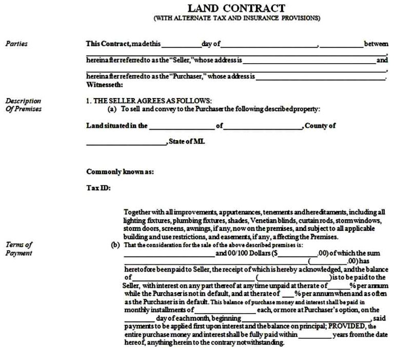 Land Contract Form Template | Mous Syusa