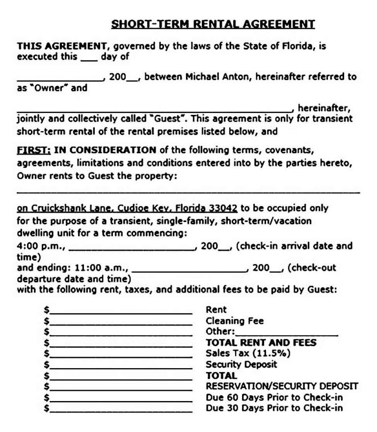 Sample Short Term Rental Agreement Template | Mous Syusa