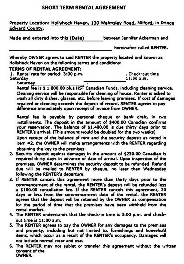 Sample Short Term Rental Agreement Template | Mous Syusa